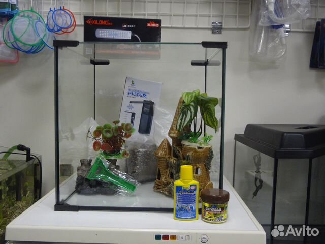 Аквариум куб 64 л набор с рыбками